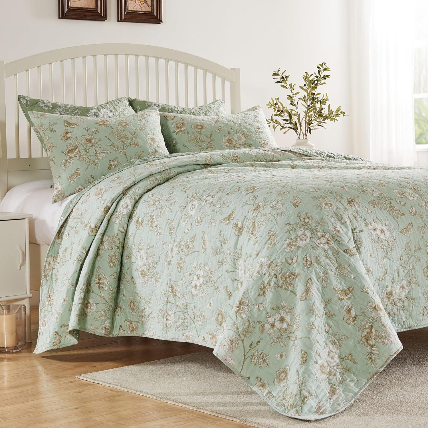 Greenland Home Olivia Butterfly Garden Reversible Quilt Set, 3-Piece ...