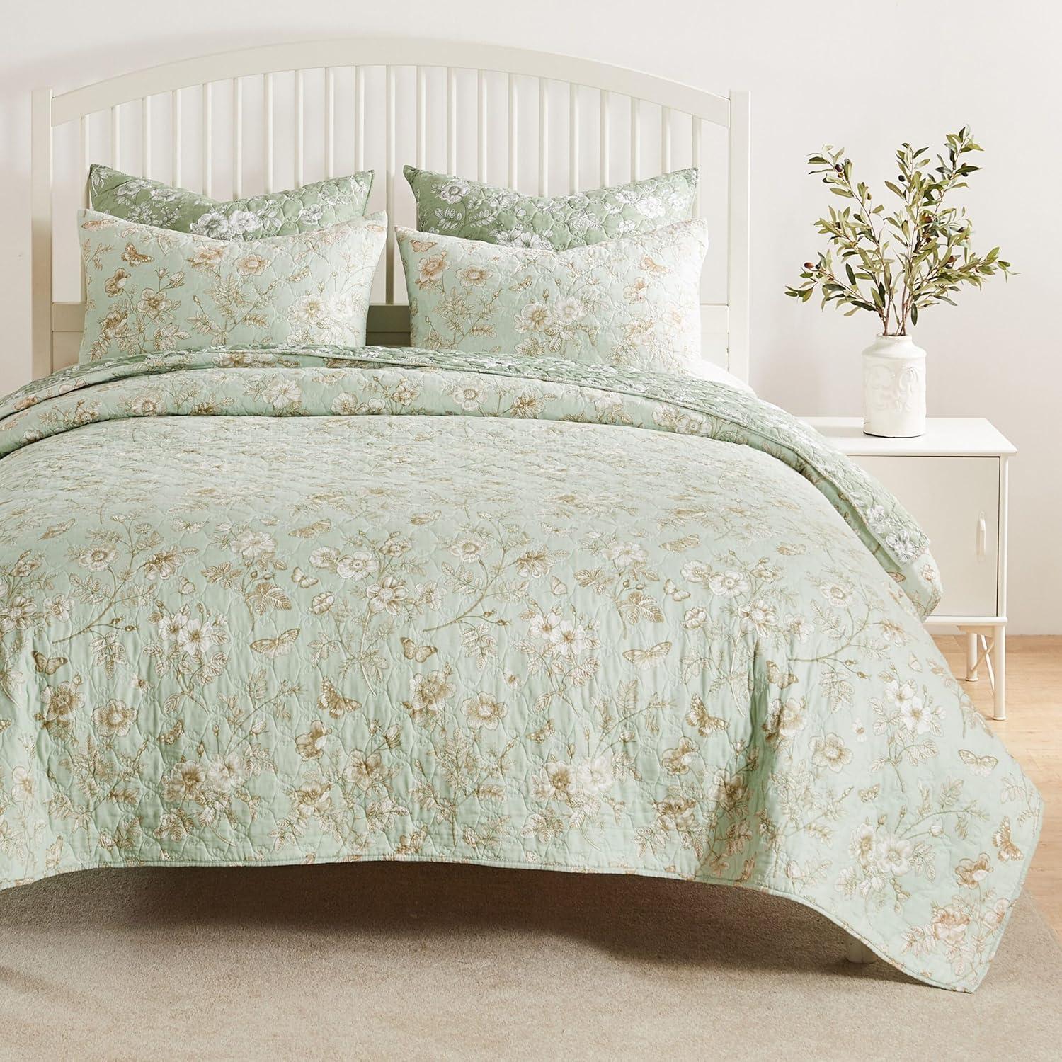 Greenland Home Olivia Butterfly Garden Reversible Quilt Set, 3-Piece ...